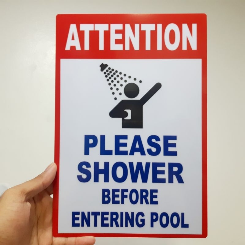 SIGN ATTENTION PLEASE SHOWER BEFORE ENTERING POOL PVC TYPE WATERPROOF ...