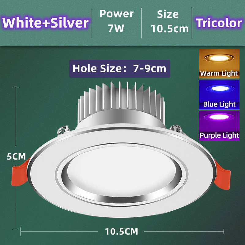 Tricolor LED Downlight Recessed Lights Panel 5W 7W 9W 220v Ceiling ...