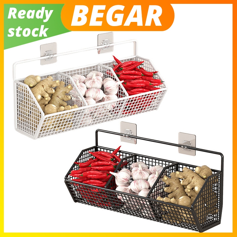 Kitchen Condiments Organizer Rack Wall Hanging Seasoning Storage Onion ...