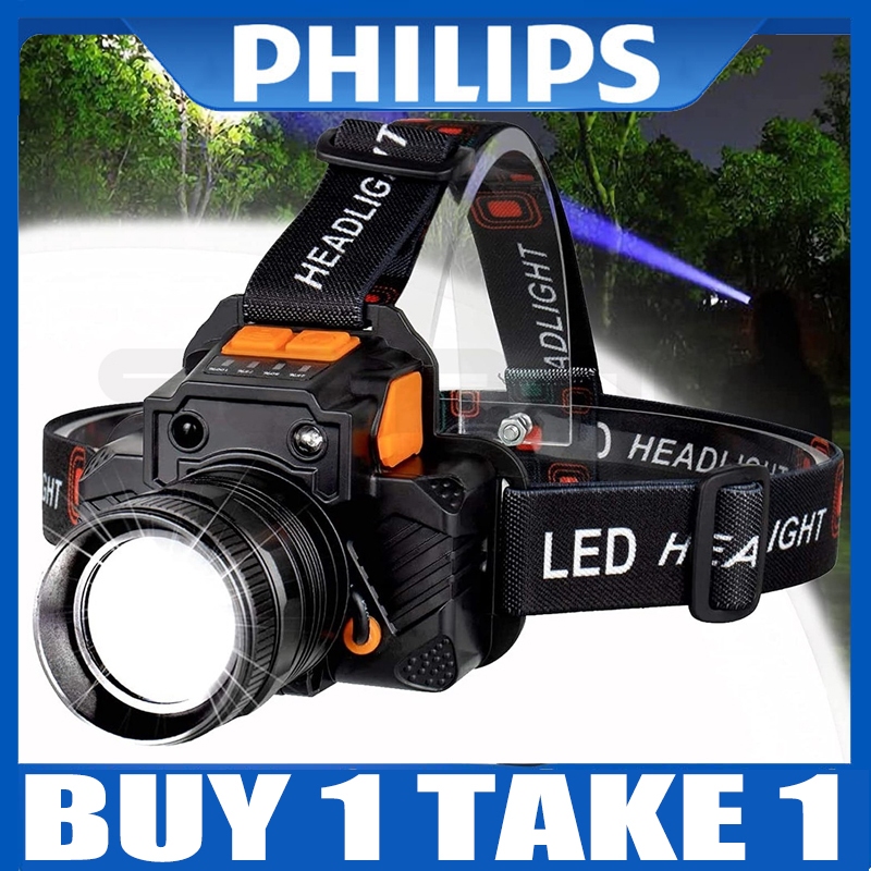 PHILIPS BUY 1 TAKE 1 Headlamp Flashlight Led Rechargeable Waterproof ...