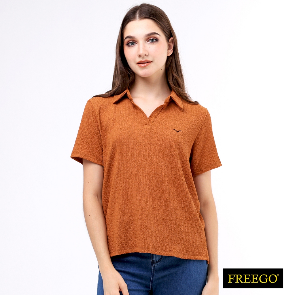 Freego Ladies Bubble Square Plain Knits Short Sleeve Blouse AST12-0058 ...