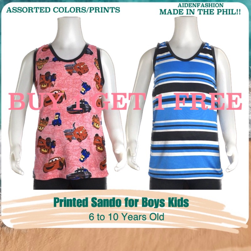 BUY 1 GET 1 FREE Printed Sando for Boys Kids (6-10 YEARS OLD) | Shopee ...