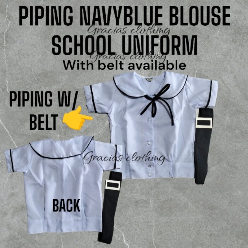 PIPING NAVYBLUE BLOUSE/ SCHOOL UNIFORM/ PIPING WITH BELT AVAILABLE/ KATRINA FABRIC GOOD QUALITY ...
