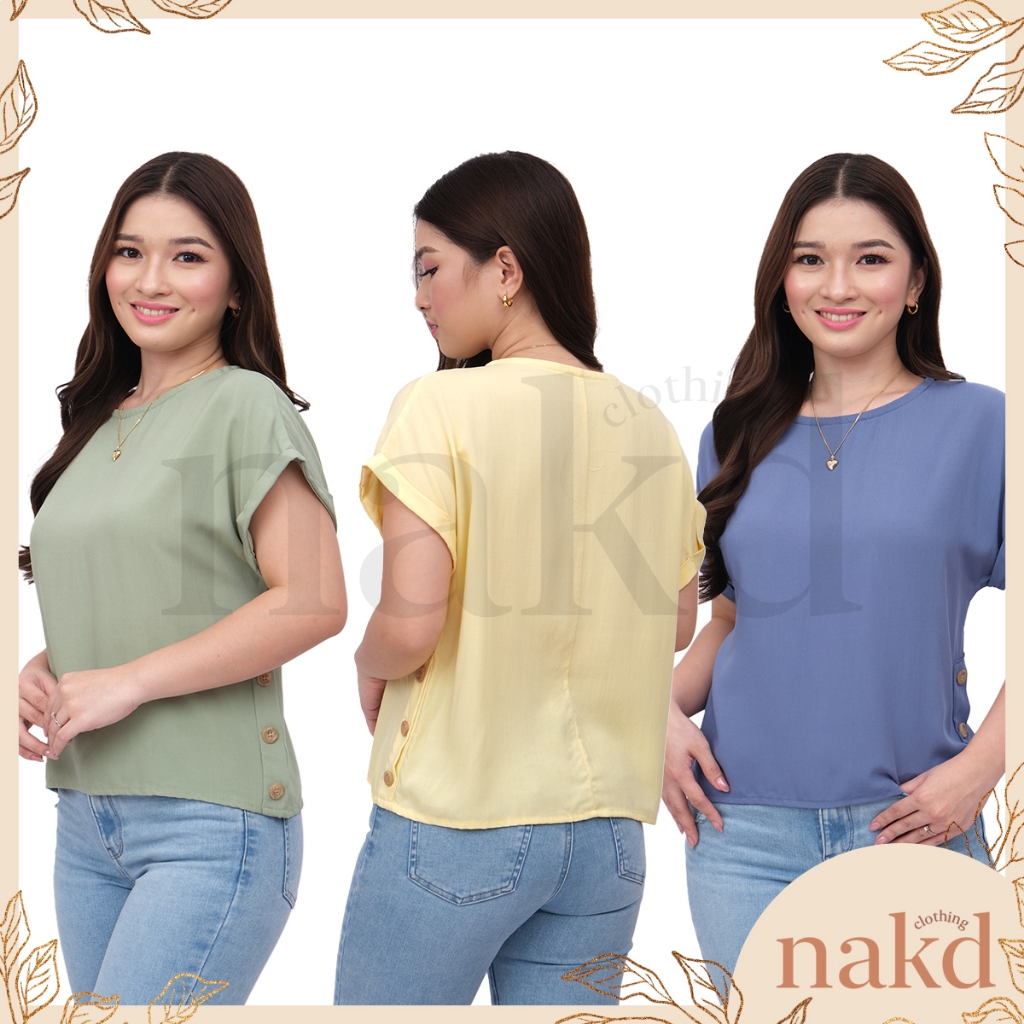NAKD FASHION MARCELINE BASIC CHALLIS ROUND NECK SIDE BUTTONS DAILY ...