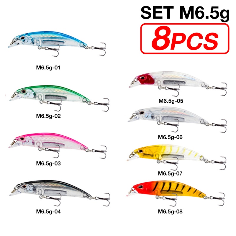 Hawesta 8PcsFishing Gear 6.5cm/6.5g Fishing Sinking Minnow Lure Water Long Throw Lure Hard Bait ...