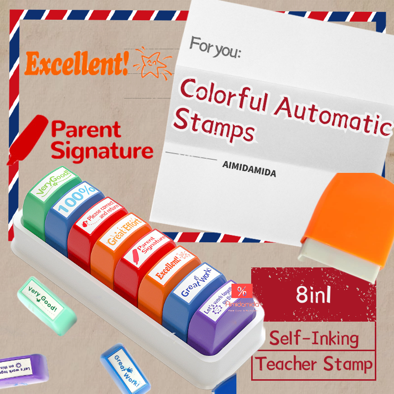 Self-Inking Teacher Stamp Set Rubber Text Stamp for Paperwork Messages ...
