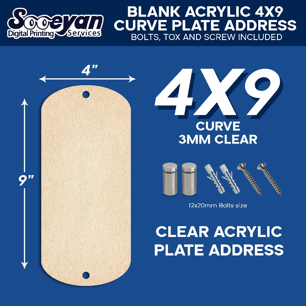 Acrylic 4x9 inches Curve Plate Address 3mm Thickness (bolts, toks and ...