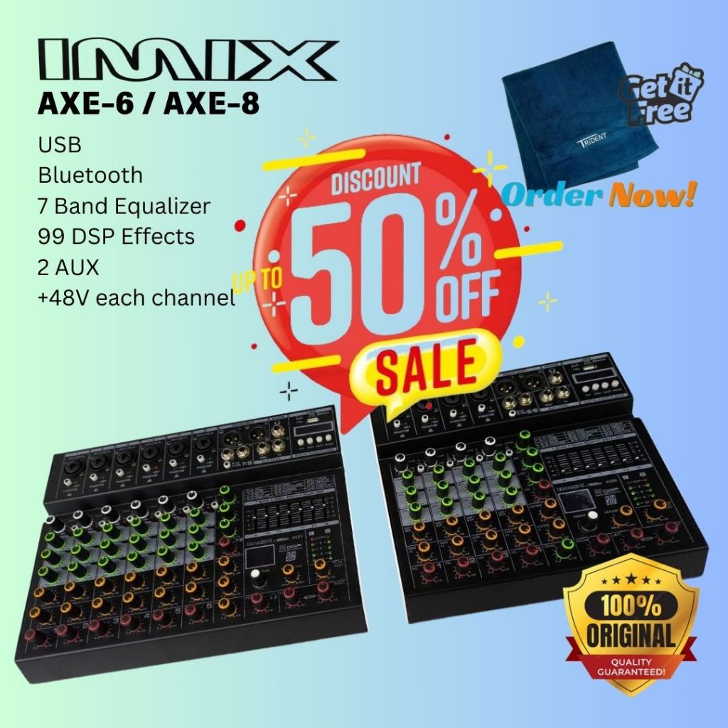 IMIX by Trident AXE-6 6channel audio mixer w/ 99DSP effects 7band EQ USB Bluetooth 2AUX | Shopee ...