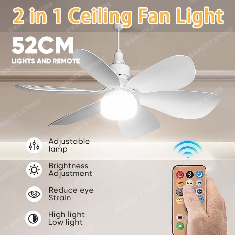 Ceiling Fan With Light Remote Control Diameter 52cm 40W Stepless 3 ...