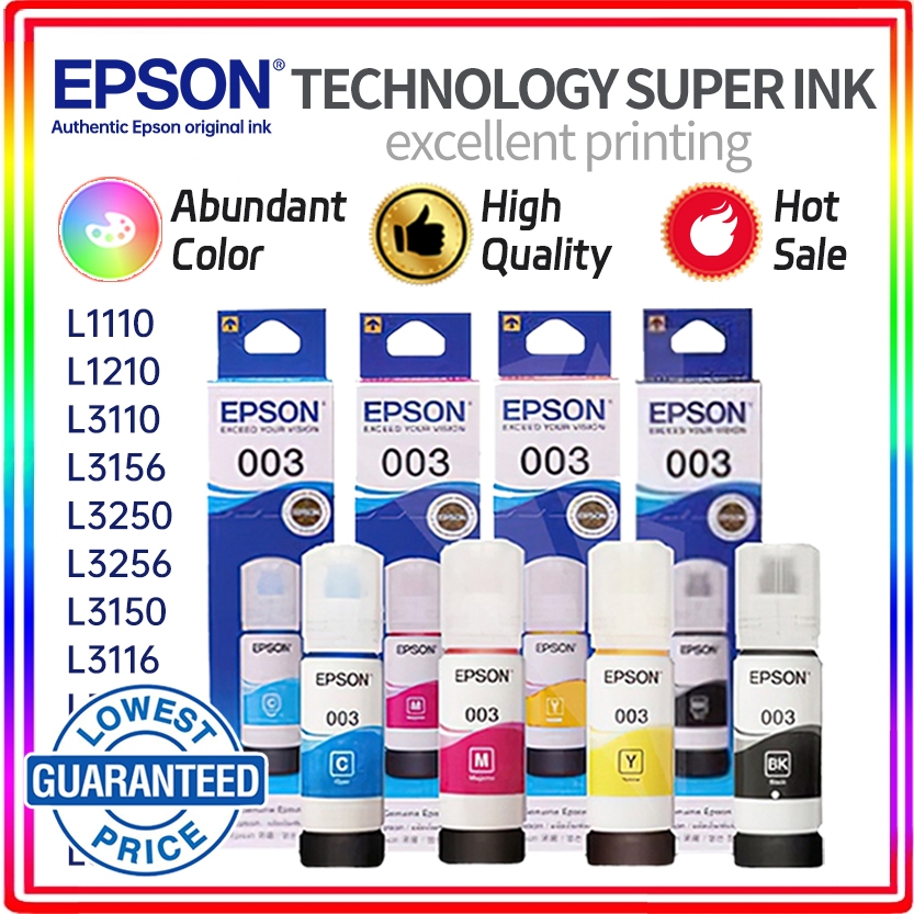 100% Original Epson 003 Ink Black Refill Ink Dye Ink L3210/L3250/L3216 ...