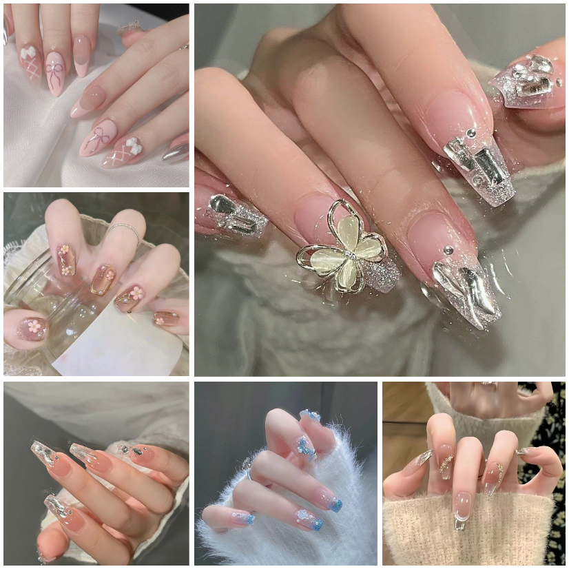 Artificial Fake Nails With Glue Butterfly Zircon Decoration DIY False ...