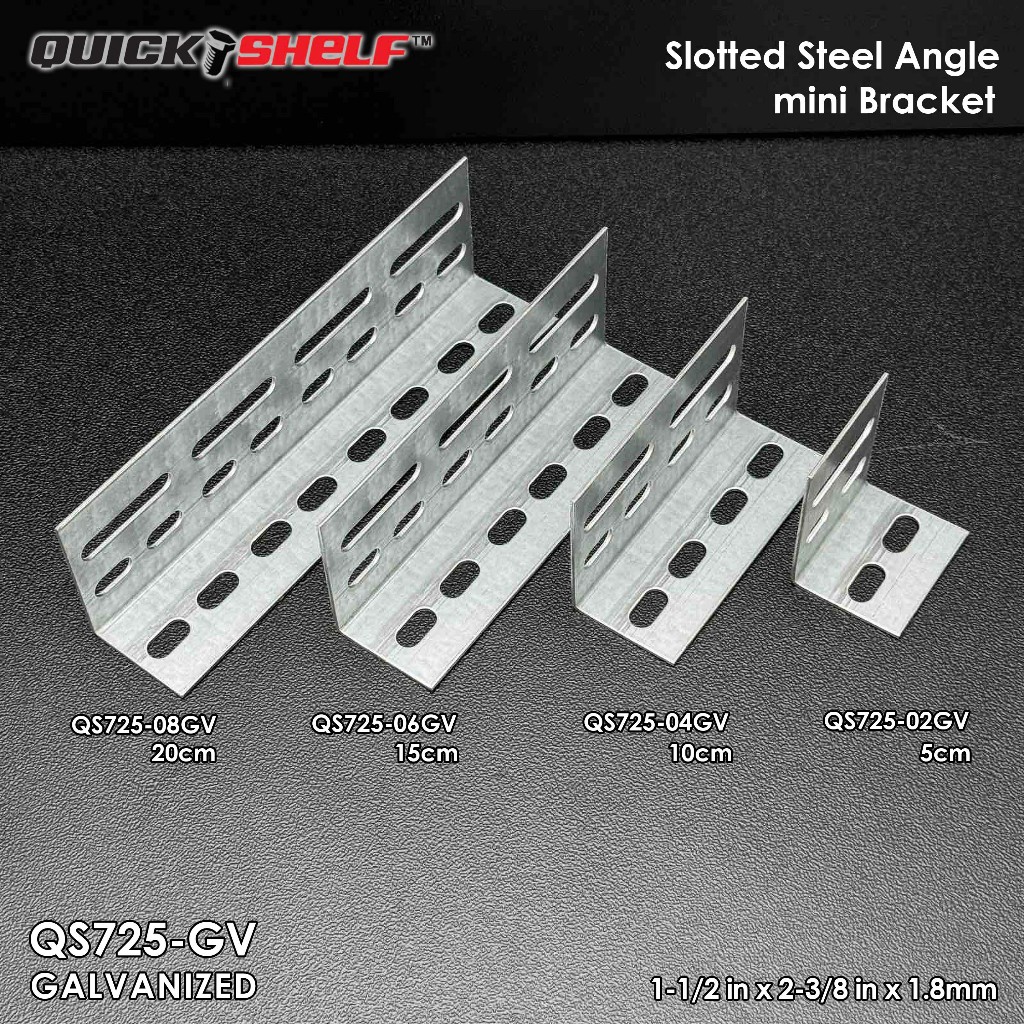 QUICKSHELF QS725 Slotted Steel Angle Bar Bracket (mini) 1.5"x2.4"x1.8mm ...