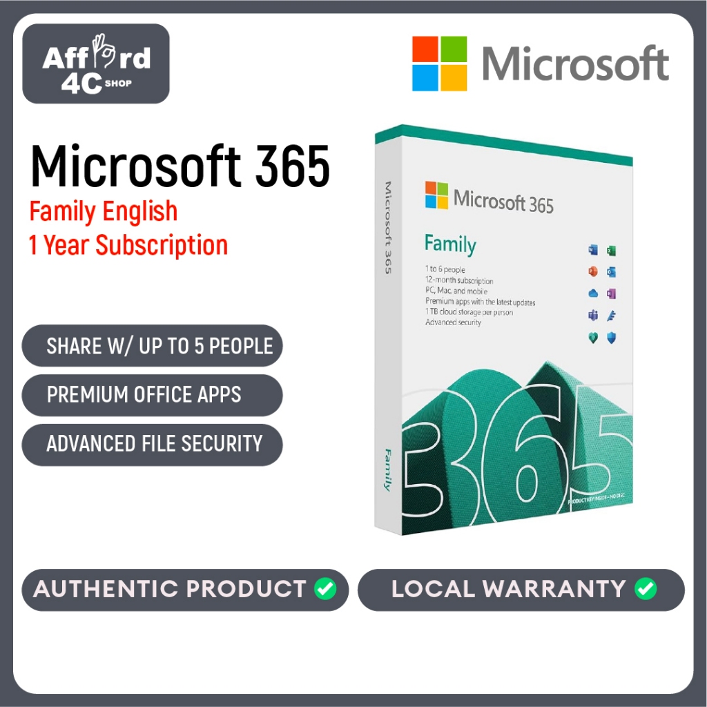 Microsoft M365 Family Office 365 English 1 Year Subscription Medialess P8 (F6GQ-01896) | Shopee ...