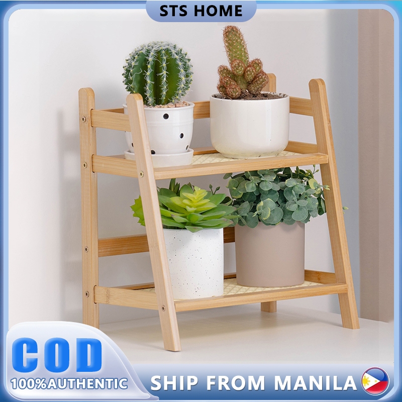 [On Hand]Table Storage Rack Wooden Double-Layer Table Shelf Bedroom ...