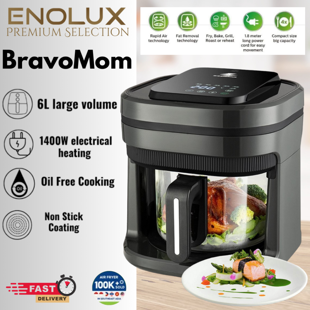 ENOLUX BravoMom HYPER 6L Multi-Function Air Fryer Oil-free [XL Size ... ENOLUX BravoMom HYPER 6L Multi-Function Air Fryer Oil-free [XL Size ...