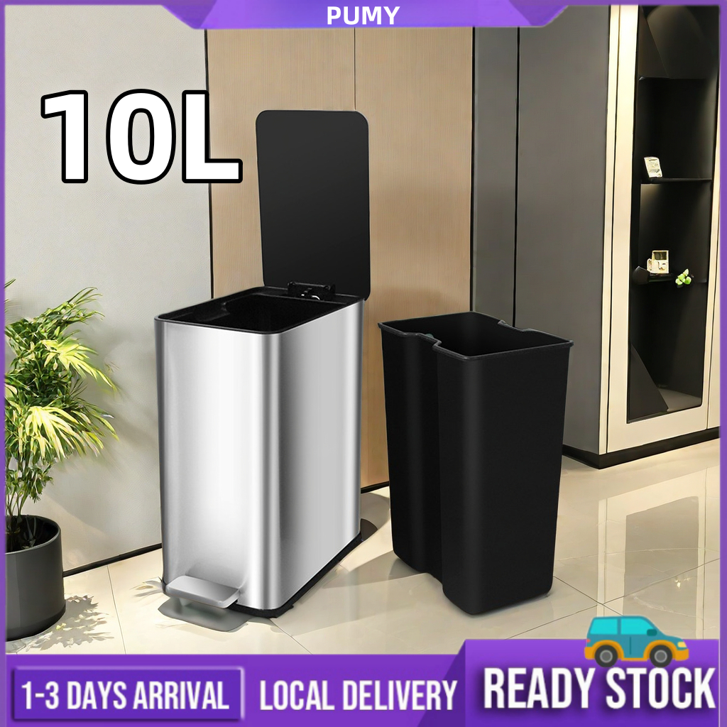 10L Living Room and Kitchen stainless Narrow trash can Bin with foot ...