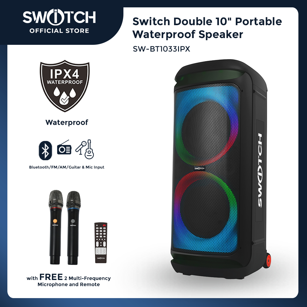 Switch Double 10" Portable Waterproof IPX4 Karaoke Speaker SW-BT1033PX ...