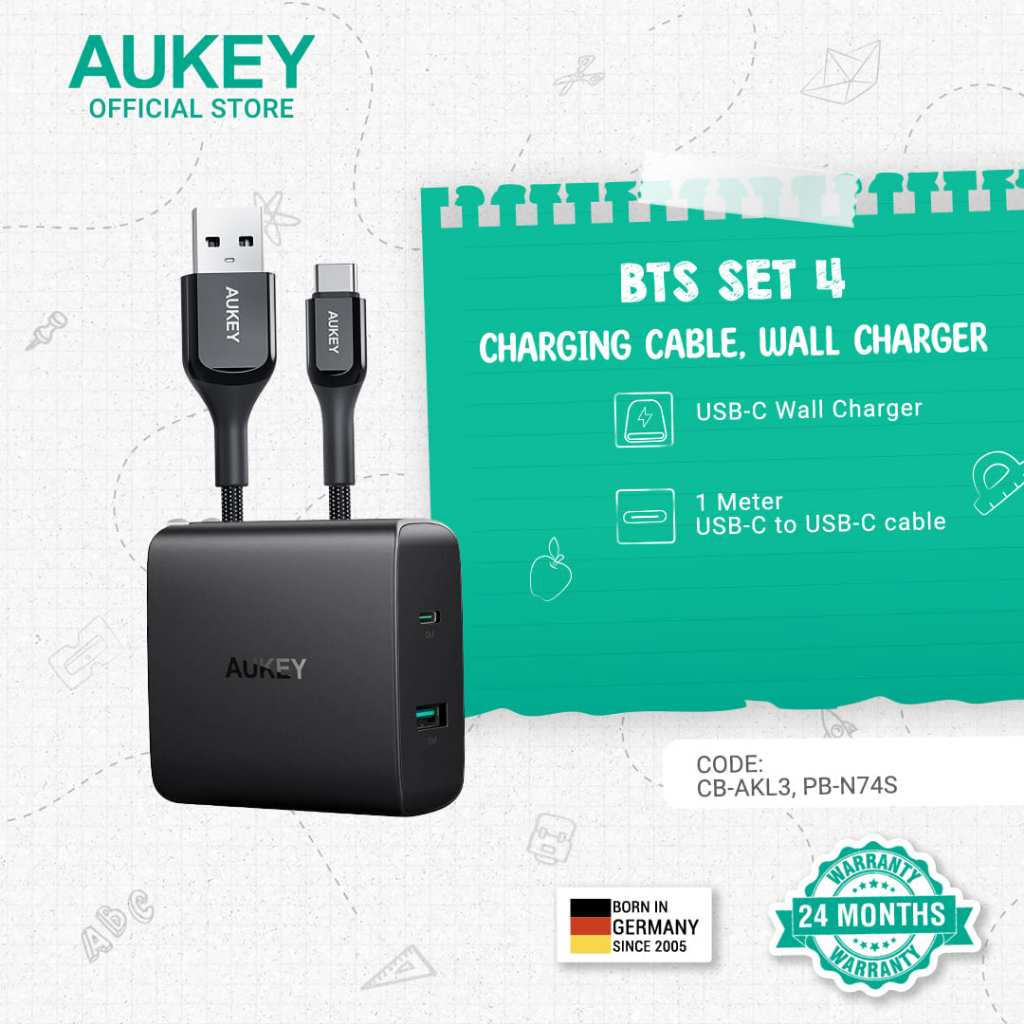 AUKEY BTS SET 4 USB-C Wall Charger 56.5W Power Delivery, 1meter Impulse ...