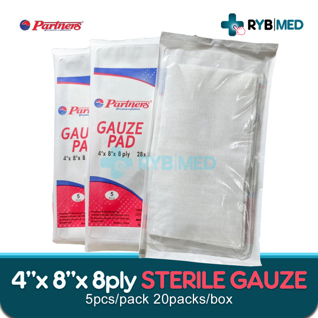 Partners Sterile Gauze Pad 4 x 8 x 8 ply - 28x24 mesh (1 PACK) 4"x8 ...