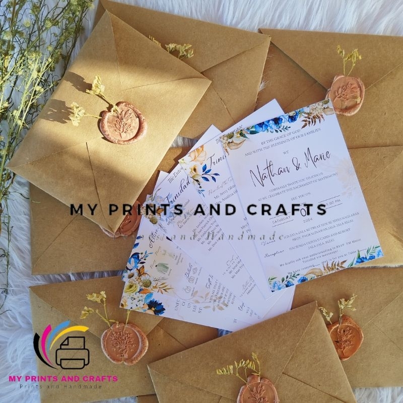 Wedding Invitation (Rustic, Filipiniana) With Envelop and wax seal ...