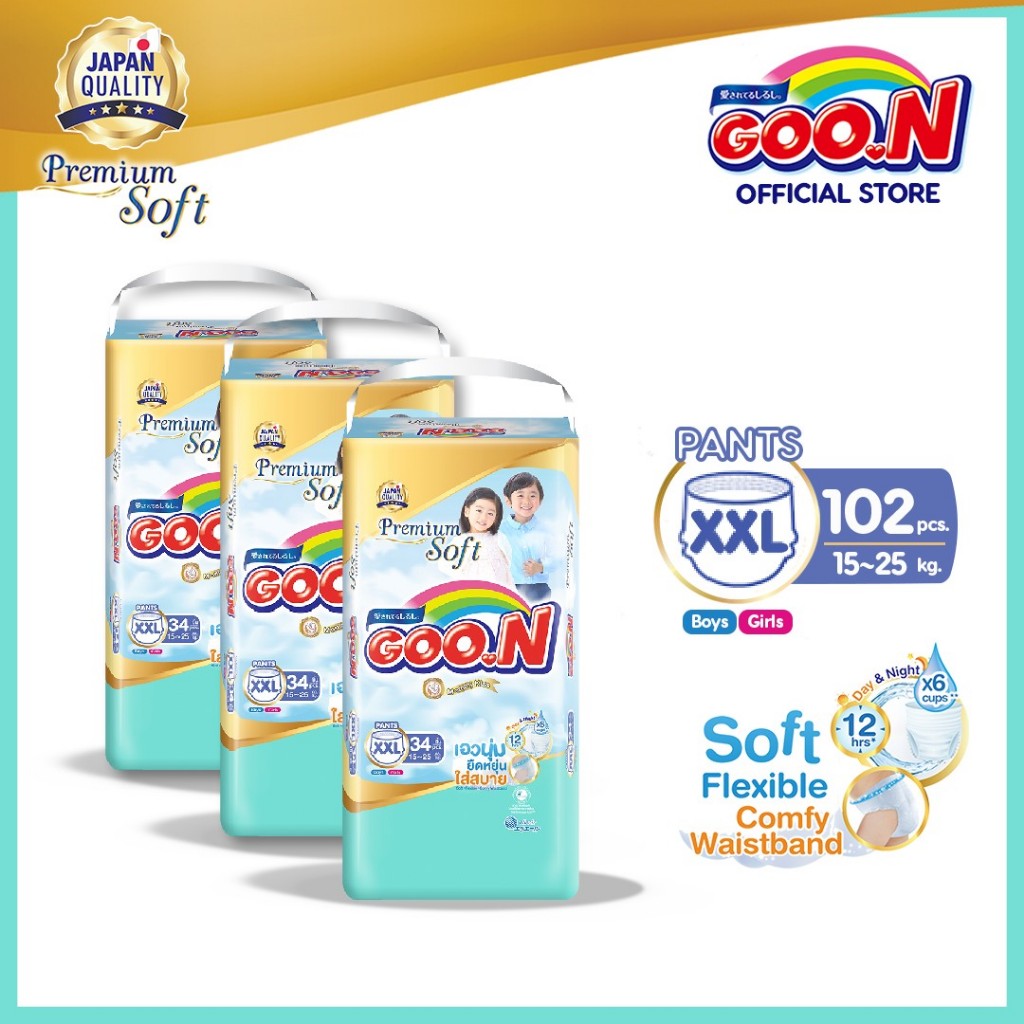 GOO.N Premium Soft Mommy Kiss Diaper Pants 34's (XX-Large) Pack of 3 ...