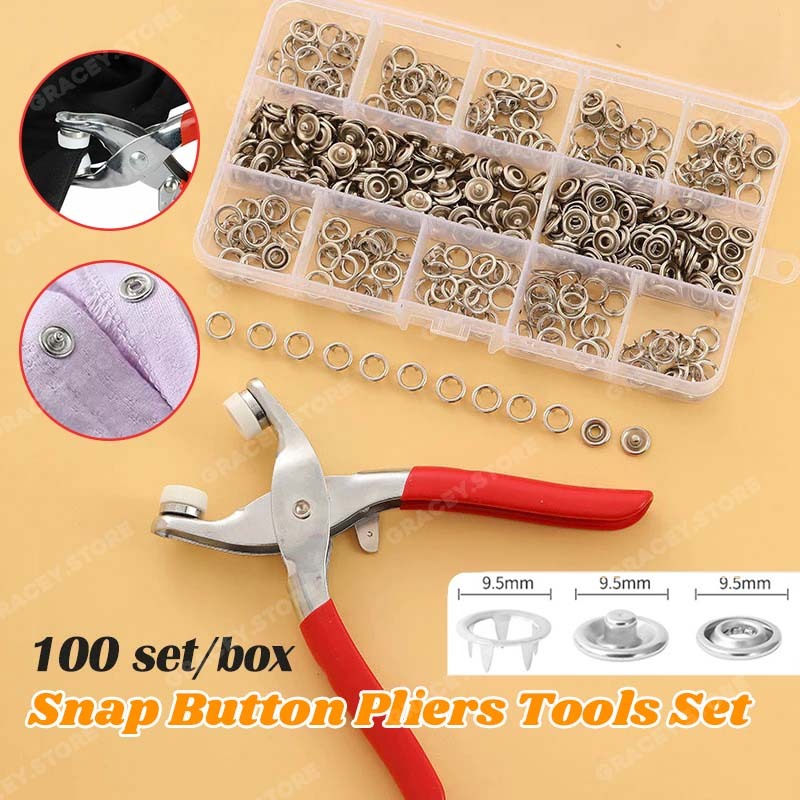 100Pcs Metal Snap Button Pliers Kit Automatic Eyelet Puncher Fastener ...