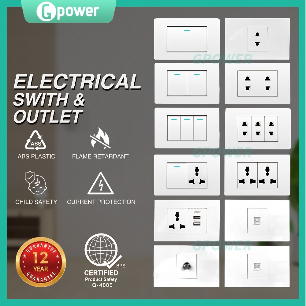 GPower 118 Wide Series Switch Outlet 1/2/3Way Modern Wall Light Switch ...