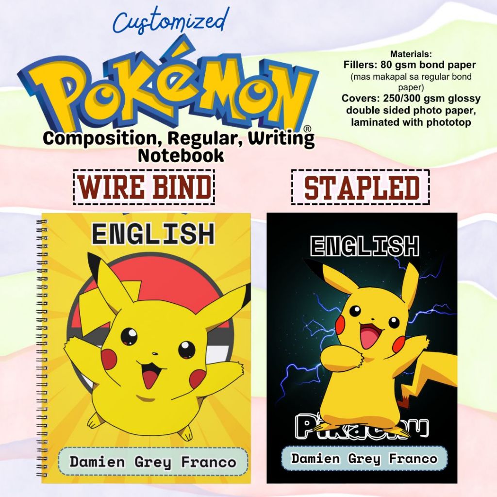 Customized Pokemon theme Notebook-STAPLED/WIREBIND-A5-80 pages-cover ...