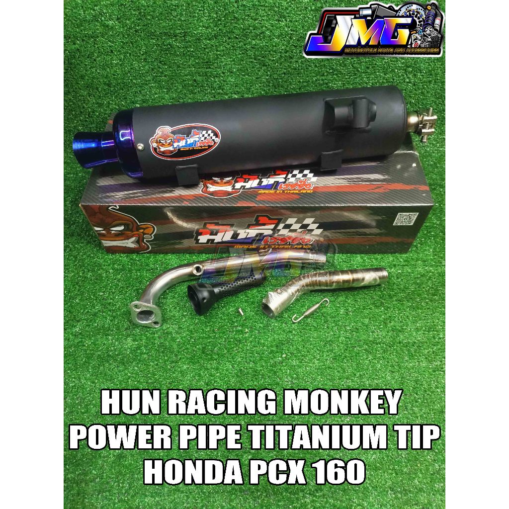 HUN RACING MONKEY POWER PIPE HONDA PCX 160 BIG ELBOW TITANIUM TIP WITH ...