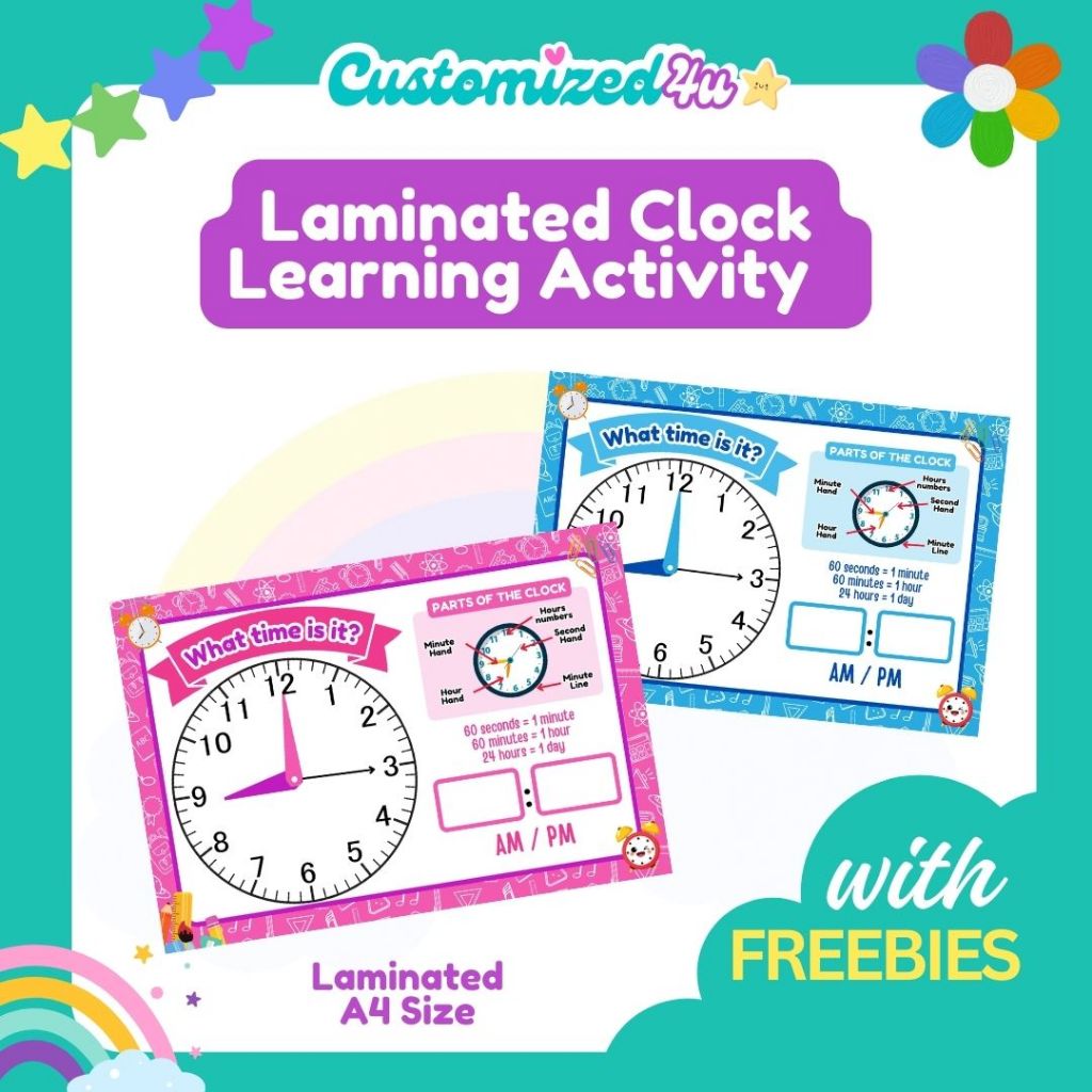 Laminated Telling Time Learning Kit for Kids l Interactive Clock ...