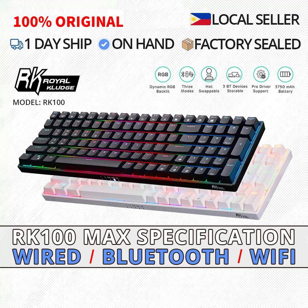 RK ROYAL KLUDGE RK100 100-key Wired/Bluetooth/2.4G Wireless Mechanical ...