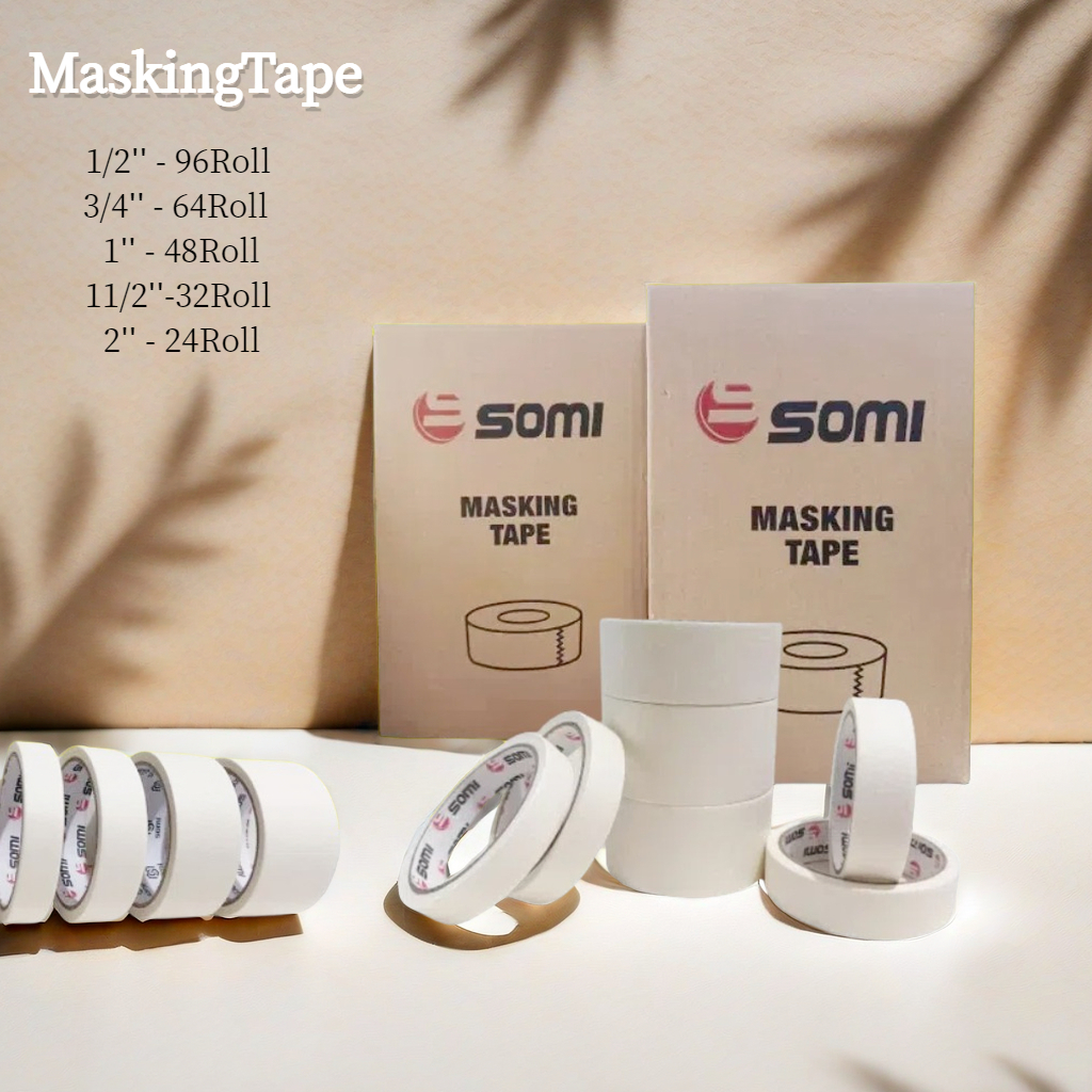 (PER BOX) Masking Tape 15 meters (1/2 =96pcs , 3/4=64pcs , 1=48pcs , 11 ...