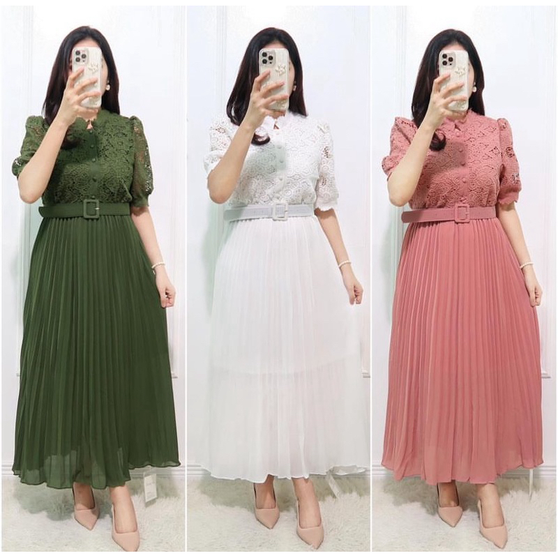 Karineyosa 🇮🇹 Best Selling Formal Lace Pleated Chiffon Dress with Inner ...
