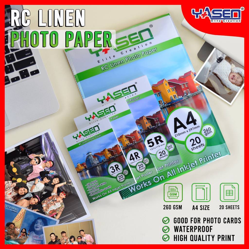 Yasen RC Linen Woven Premium Photo Paper 260gsm Resin Coated A4 5R 4R ...