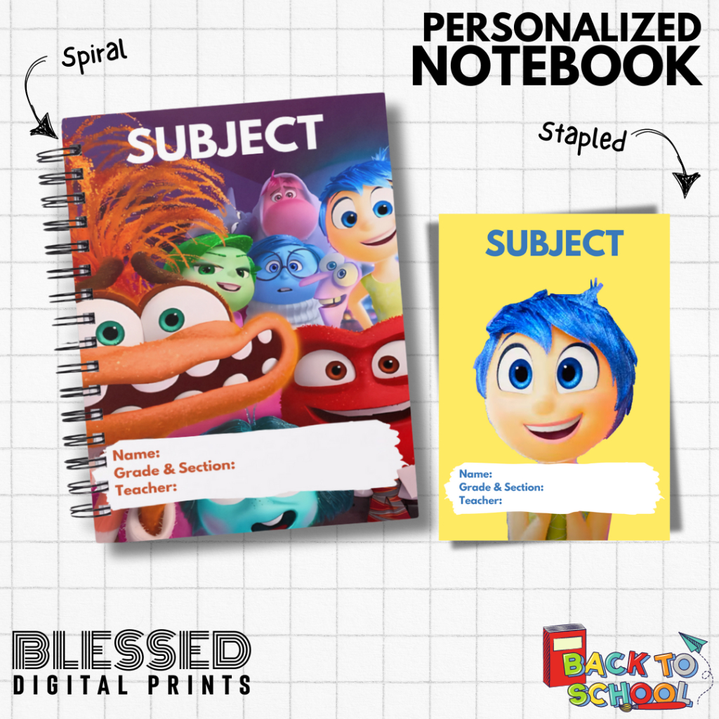PERSONALIZED NOTEBOOK INSIDE OUT 2 CHARACTER NOTEBOOK SPIRAL ...