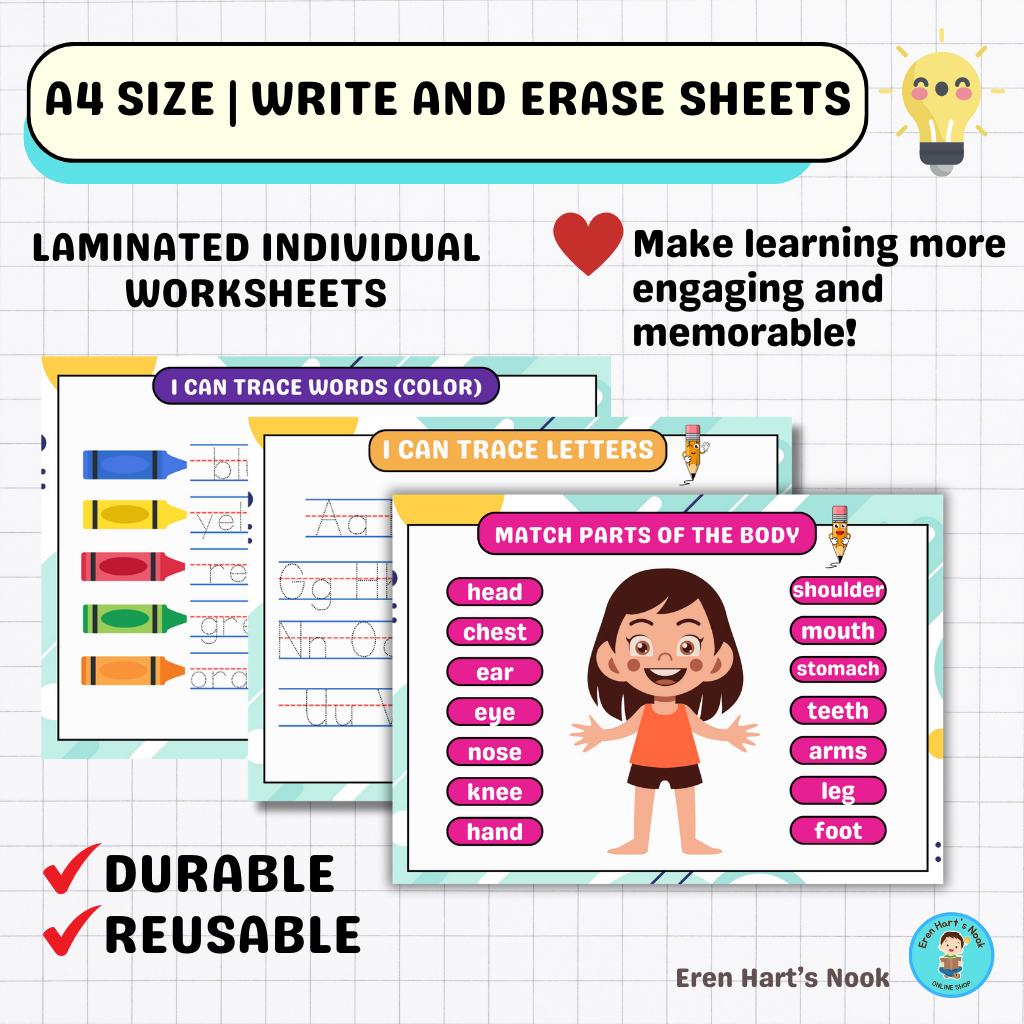 WRITE AND ERASE | TRACING & MATCHING WORKSHEETS | REUSABLE AND DURABLE ...