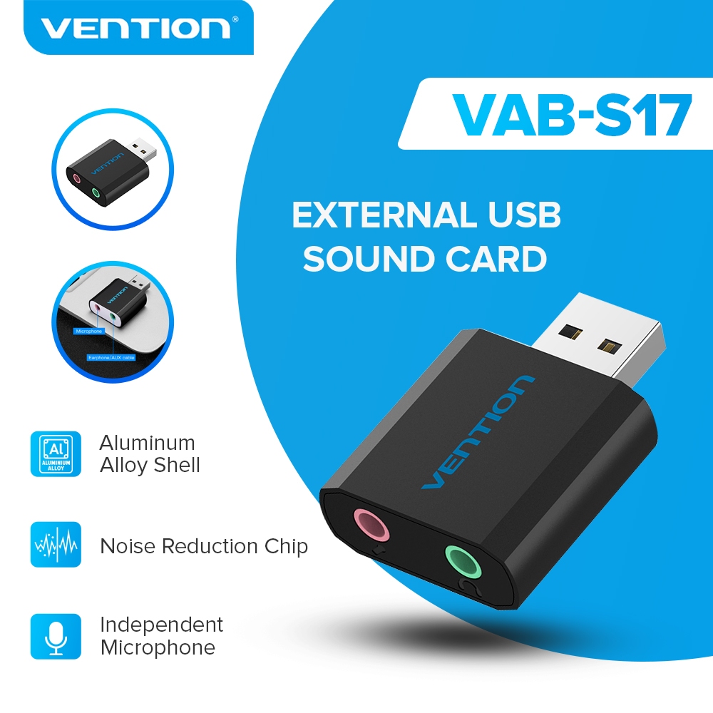 Vention VAB-S17-B External Usb Aux Mic Adapter Stereo Audio Sound Card 3.5Mm For Pc Laptop ...