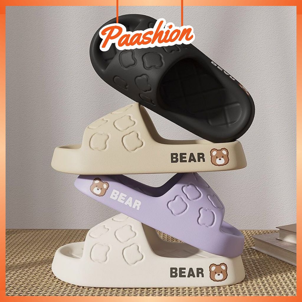 Paashion Mushy Comfortable Soft Rubber Bear Printed Simple Slides For ...
