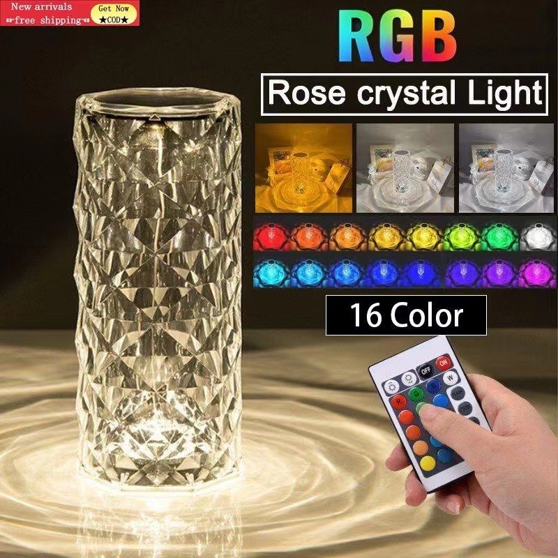 16 Colors Touch Desk Lamp Rose Crystal Diamond Table Lamp Touch ...