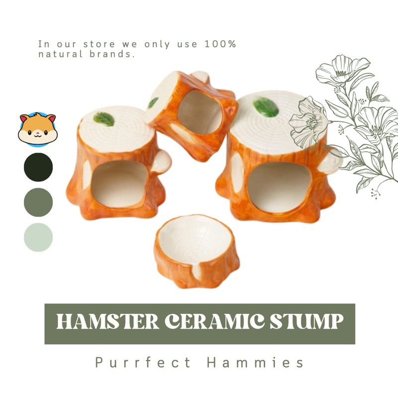 Hamster Ceramic Stump House/Hideout & Food Bowl/Dish | Anti-Turn Over ...