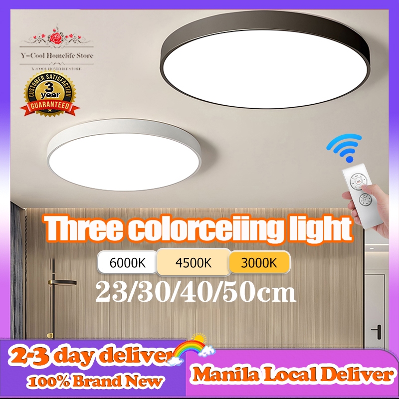 LED Ceiling Light Remote Control Tricolor Ceiling Lamp Square Round ...