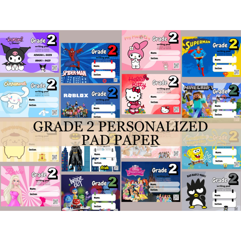 PERSONALIZED PAD PAPERS GRADE 2 (60 LEAVES PER PAD, MADE OF IMPORTED ...