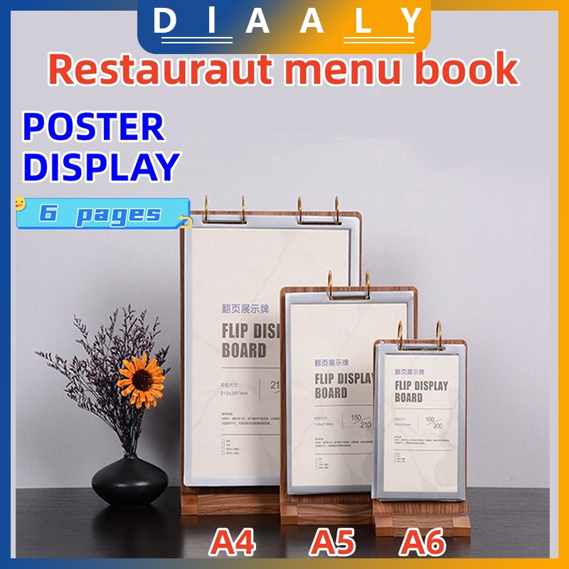 COD Walnut Flip Table Card pvc Menu Binder Display Stand A4 Wooden Sign ...