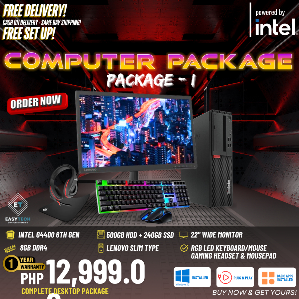 EASYTECH | Intel G4400 6th Gen 8GB RAM 500GB HDD + 240GB SSD w/ 22 inch ...