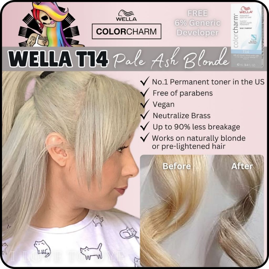 [I Love to Dye] Wella T14 Pale Ash Blonde Colorcharm Permanent Liquid ...