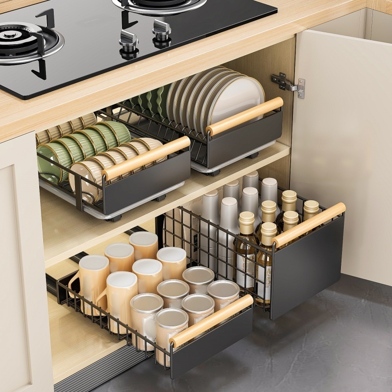 Pull-out storage rack, dish rack, kitchen plate storage rack, drawer ...