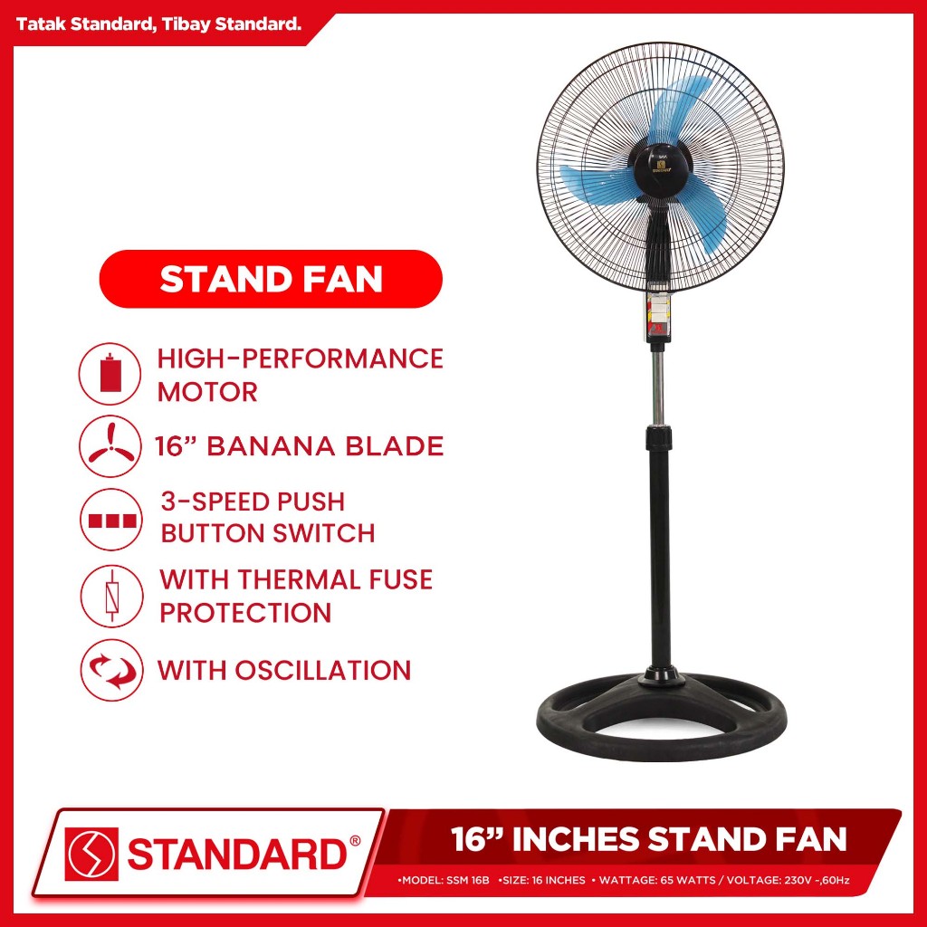 Standard Stand Fan with Thermal Fuse Protection 16 Inches 65W (SSM16B ...