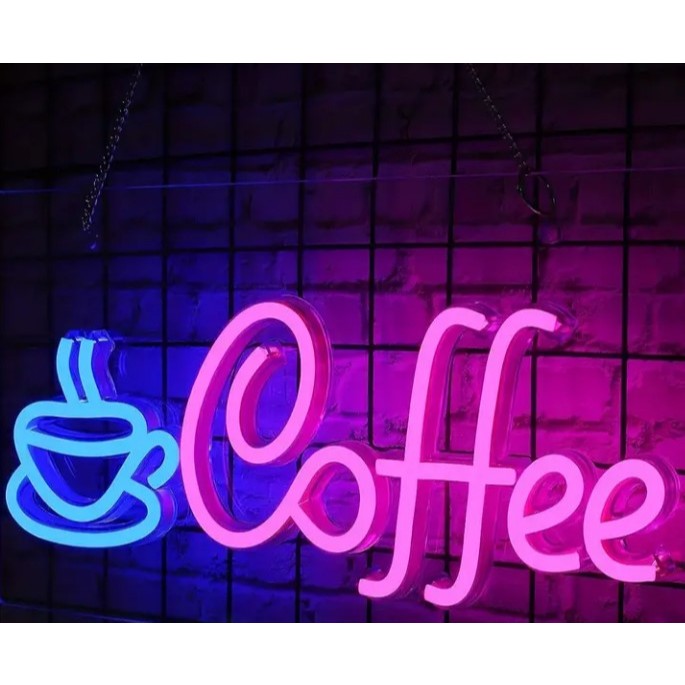 LED Coffee Sign Neon Light USB Powered Wall Hanging Neon LED Signage ...