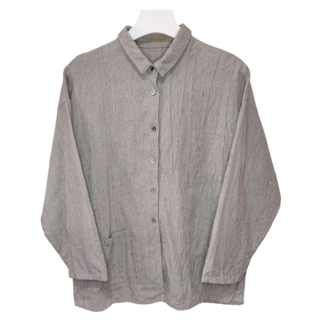 (L) LINEN Oatmeal Color Overshirt | Shopee Philippines