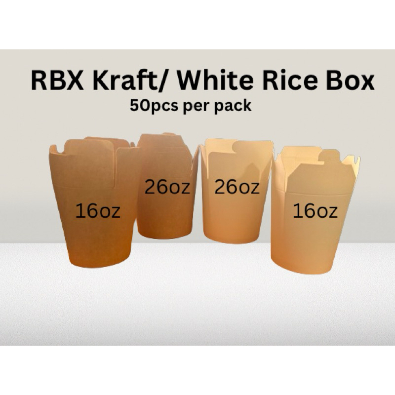 50pcs RBX Rice in a Box Chao Fan Take Out Meal Box in Kraft or White ...